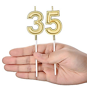 35th Birthday Candles Cake Numeral Candles Happy Birthday Cake Candles Topper Decoration for Birthday Wedding Anniversary Celebration Favor, Gold