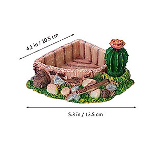 POPETPOP Reptile Resin Corner Water Dish - Reptile Corner Bowl for Tortoise Lizard Bearded Dragon Frog Leopard Gecko Snake Chameleon - Cactus