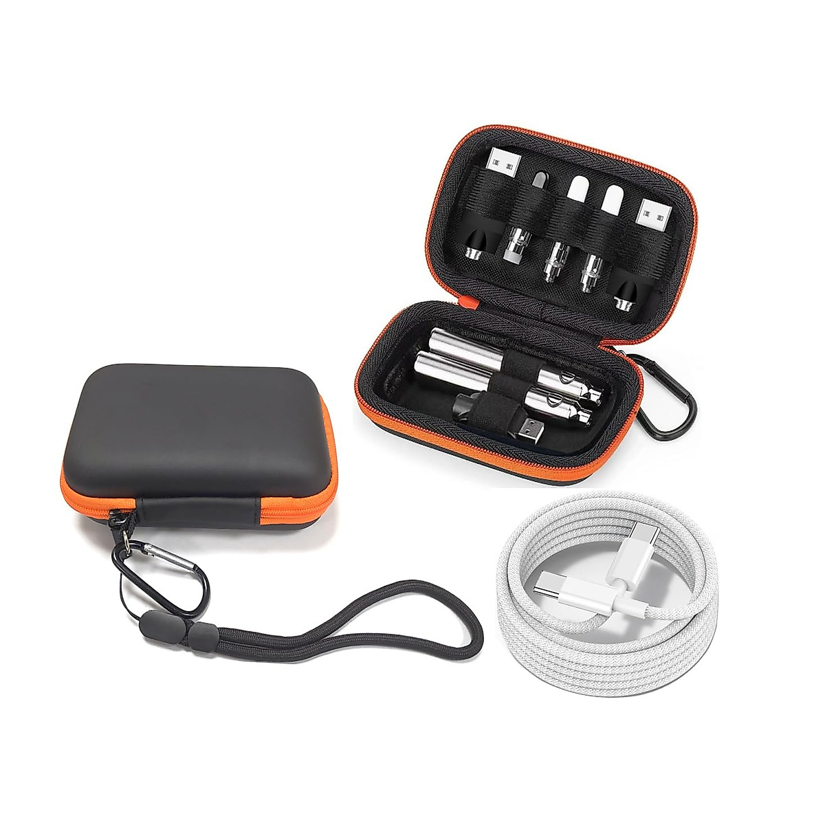 BUISAMG 510 thread charger Storage Case, Carrying Small Travel case, Organizer Pouch with Carabiner, USB C to C Cable for iPhone 15 and various USB C phone charging. Bag+Cable