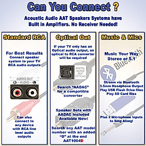 Acoustic Audio AAT1002 Bluetooth Tower 5.1 Home Speaker System with Powered Sub and 2 Extension Cables