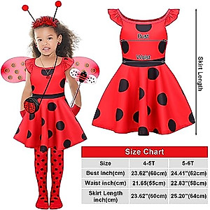Toulite 9 Pcs Halloween Ladybug Dress Costume with Socks Red Gloves Necklace Earrings Wing for Kids Cosplay Party (51 Inches)