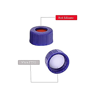 PEKYBIO 2 ml Autosampler Vial, 9-425 HPLC Vial with Writing Area and Graduation, Clear Sample Vial and 9mm Blue Screw Cap with Hole, White PTFE&Red Silicone Septa, 100 of Pack