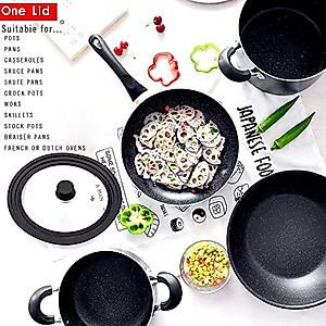 Universal Lid for Pots,Pans and Skillets - Tempered Glass with Heat Resistant Silicone Rim Fits 10.5", 11" and 12" Diameter Cookware,Black