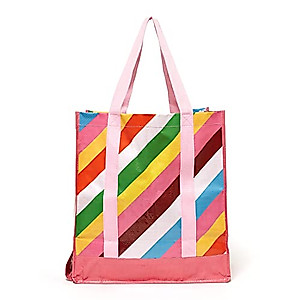 ban.do Foldable Market Tote, Reusable Grocery Bag with Shoulder Straps, Large Tote for Beach, Produce, or Shopping (Rainbow Stripe)