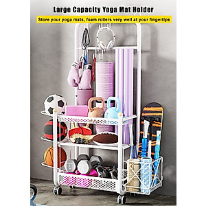 Multifunctional Yoga Accessories Storage Racks, Dumbbells Kettlebells Foam Roller Storage Organizer, Home Gym Fitness Class Rack with Wheels