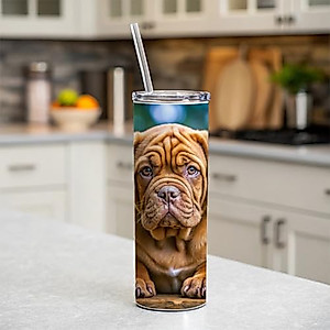 Dogues De Bordeaux Dog Puppy Photo Skinny Tumbler 20oz with Straw Insulated Water Bottle Gift
