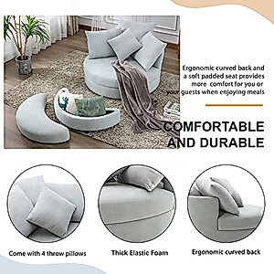 HOMVET 360° Swivel Accent Barrel Chair with Storage Ottoman & 4 Pillows, Modern Linen Leisure Chair Round Accent for Living Room,Beacon Grey