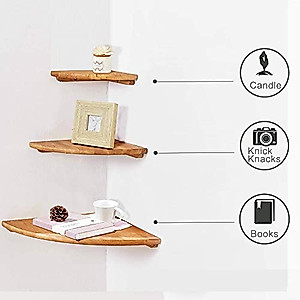 FLYFAIR Corner Shelf, Solid OAK Wood Corner Shelf Wall Mount, Round Edging Hanging Corner Shelves for Wall Floating Speaker Display Bookshelves Décor Accents for Bedroom Office Kitchen Living Room 16"