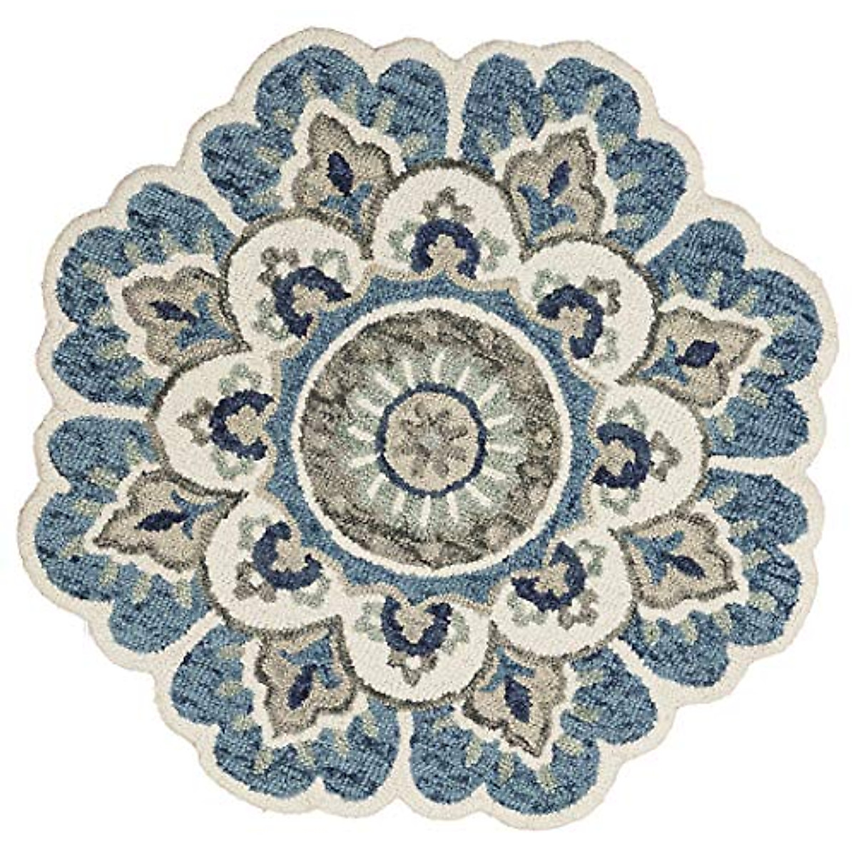 LR Home Edged Flora Area Rug, 4' Round, Blue