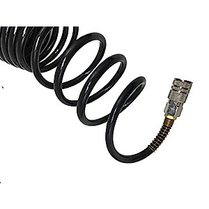 Heavy Duty Coiled Air Hose ID 1/4 Inch Polyurethane Air Compressor Coil Hose Solid Brass Coupler and Plug Recoil 1/4 inch x 25 feet