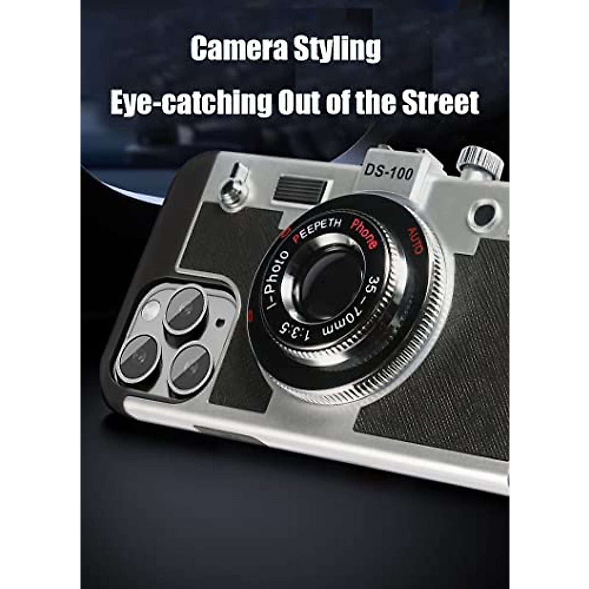 Yatchen Emily in Paris Phone Case for iPhone 13 Pro Max Cute 3D Vintage Camera Phone Case with Lanyard Adjustable Shoulder Strap Unique Cool Silicone PC Case for iPhone 13 Pro Max Girls Women Black