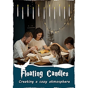 Leejec Floating Candles with Magic Wand Remote (6/18H Timer), 20pcs 6.1” Hanging Flameless Taper Candles, Flickering Warm Light, Halloween Christmas Classroom Windows Wedding Party Decor(White)