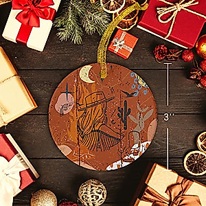 2023 Christmas Ornaments Ceramic Hanging Ornament,American West Cowboy Hat Boots Abstract Tropical Leaf Cactus Xmas Tree Decorations for Holiday Party Home,Boho Aesthetic Christmas Ornament Gift
