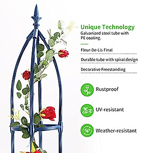 Garden Obelisk Trellis for Climbing Plants Outdoor Indoor Pot Rustproof 67" Tall Reinforced Plant Trellis - Metal with Plastic Plant Support Rose Trellis for Climbing Vine Vegetable, Blue, 1 PC