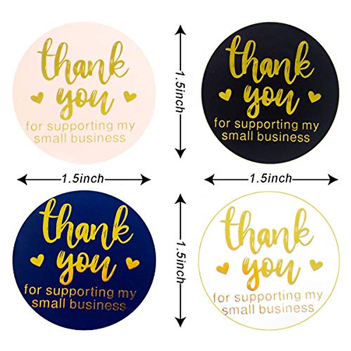 Thank You Stickers, 1.5" Multiple Color Golden Font Design Thank You Stickers, 500 Labels Each Roll