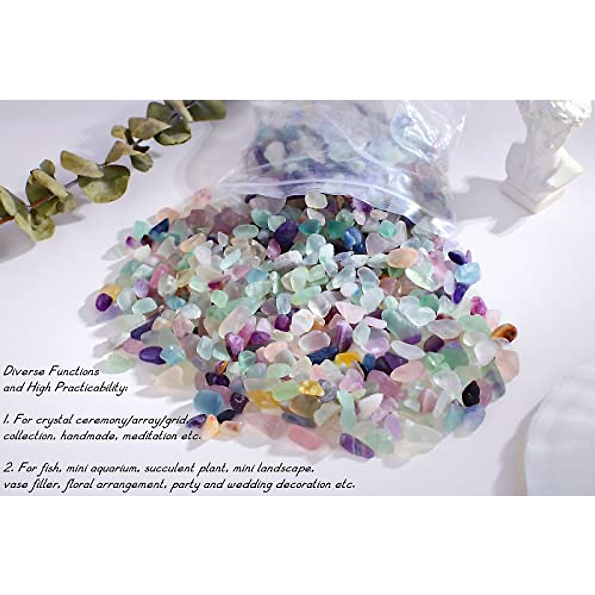 Fluorite Crystals Polished Gravel Aquarium Tumbled Stones Chips Stone Crushed Crystal Quartz Pieces Irregular Gem Rocks Home Decoration Tank Succulent Plants Vase Filler Bottom Ornament 0.55lbs