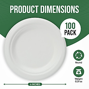 TaidMiao Dessert Plates, 100 Pack Small Paper Plates, Paper Plates 6 Inch – 100% Compostable Plates, Water & Oil Proof Disposable Plates, Microwavable Perfect Paper Plate For Party - White