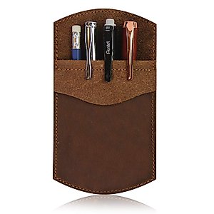 WANDERINGS Genuine Leather Pocket Protector - 3.5" x 6.25" - Handmade Leather Pen and Pencil Pocket Pouch Organizer for Office and Home