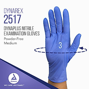 Dynarex DynaPlus Disposable Nitrile Exam Gloves, Powder-Free, Latex-Free, Strength + Value, Used by Professionals, Blue, Medium, 1 Box of 200