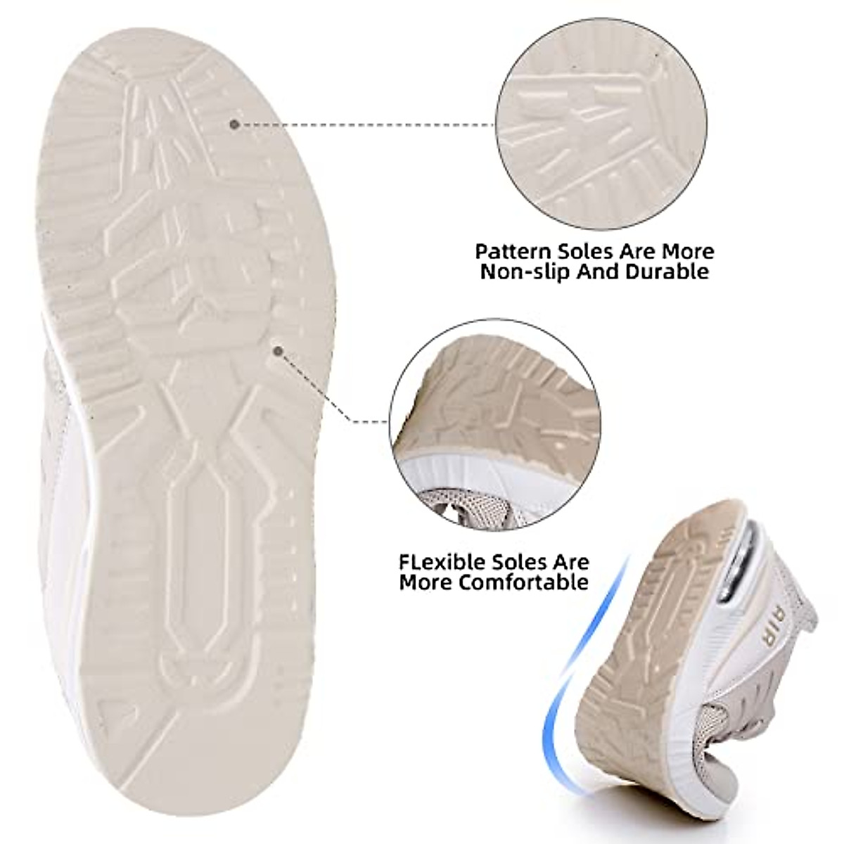 BOGOVER Womens Lightweight Air Running Shoes, Breathable Gym Jogging Running Tennis Sneakers with Air Cushion,No Tie (Khaki, 8)