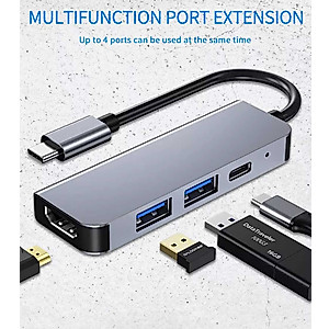 USB C to HDMI Multiport Adapter，USB-C Multi-Port Hub with 4K HDMI Output, 1 USB 3.0, 1 USB 2.0, Type C Power Delivery Port，Compatible with MacBook Ipad HP Dell XPS and More Type C Device