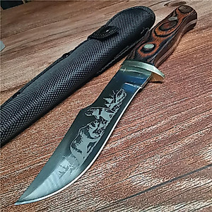 8.85" Fixed Blade Knives with Sheath - Hunting Knife with Beautiful Wood Handle for Hunting, Camping. Survival and Tactical