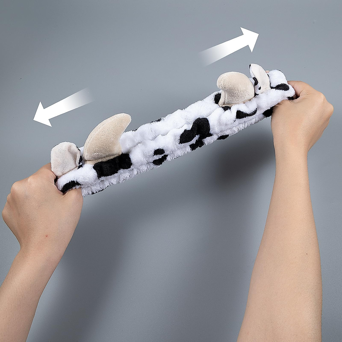 Miroksh Plush Wash Face Headband Cow Print Spa Wrist Band Cuffs Hair Scrunchy Women Girls Facial Makeup Skincare Bath Head Wrap Kids Costume Party Supply Birthday Gift