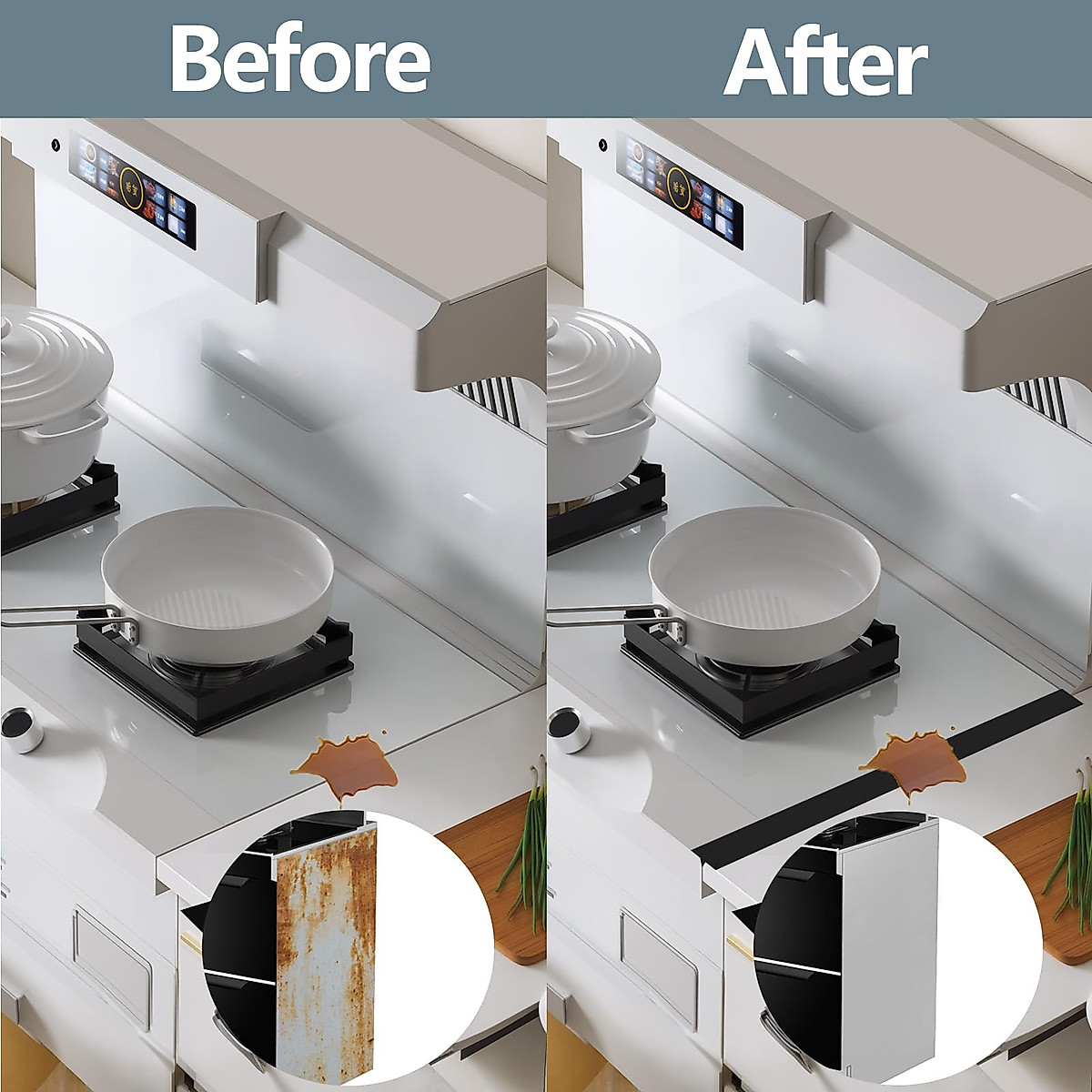 Silicone Stove Gap Covers (2PCS), 25 inch Stove Gap Filler, Stove Guard for Kitchen Oven Counter Side Gap, Heat Resistant and Easy Clean Oven Gap Filler, Black