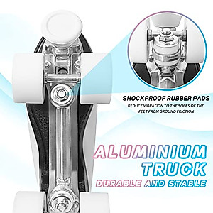 Nattork Roller Skates for Women and Girls, PU Leather High-top Quad Skates for Beginner, Indoor Outdoor Double-Row Skates for Adults - White