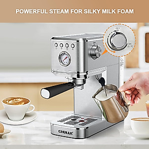 CHULUX Kom-Pro Espresso Machine 20 Bar, Semi Automatic Stainless Steel Coffee Machine for Home Latte Cappuccino Espresso Maker, Powerful Milk Frother Steam Wand