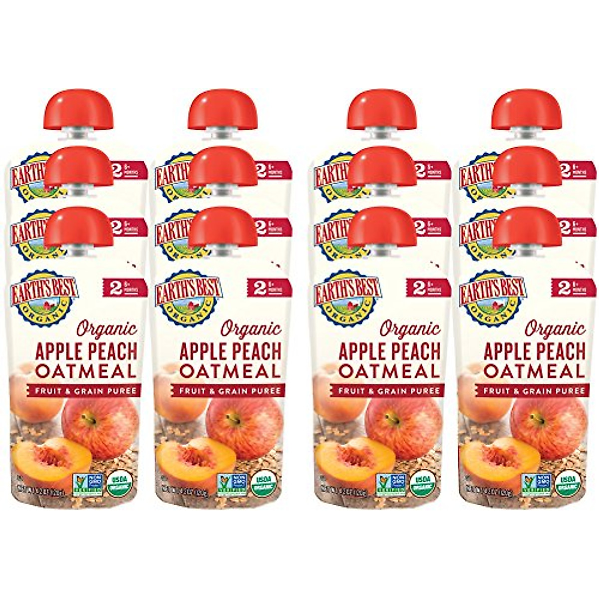 Earth's Best Organic Stage 2 Baby Food, Apple Peach and Oatmeal, 4.2 oz. Pouch (Pack of 12)