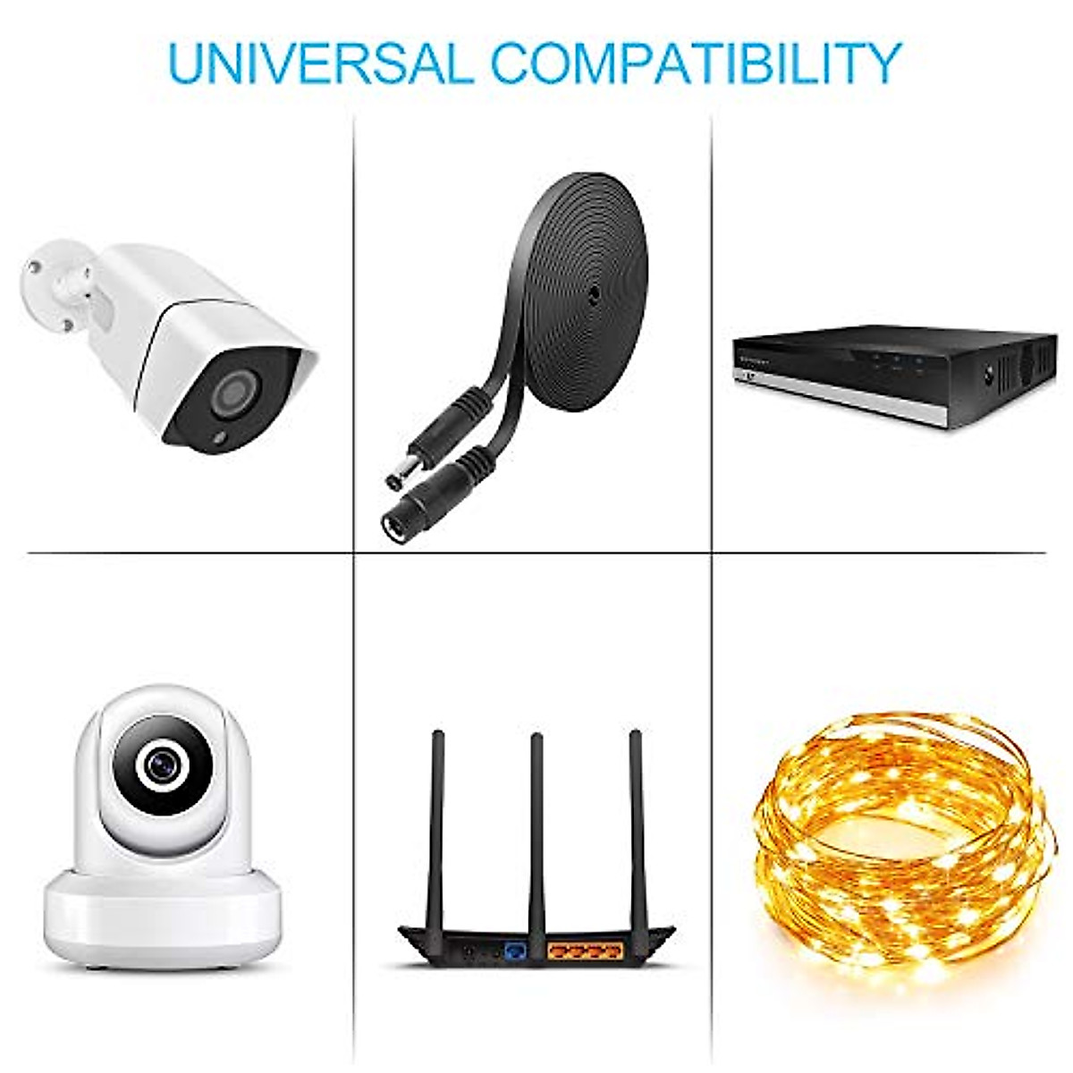 2 Pack DC Power Extension Cable 13.1ft 2.1mm x 5.5mm Compatible with 12V DC Adapter Cord for CCTV IP Camera, LED, Car, Black