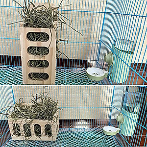 WEWAYKGJ Rabbit Hay Feeder Wooden Hay Rack Automatic Water Bottle Less Wasted Hay Feeder for Rabbit Bunny Chinchillas Guinea Pig Small Animal Supplies (Horizontal)