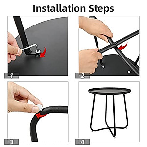 Babion Outdoor Side Tables, Small Round Metal Side Table, Weatherproof Metal End Table for Patio, Yard Balcony, Garden, Porch, Bedside (Black)