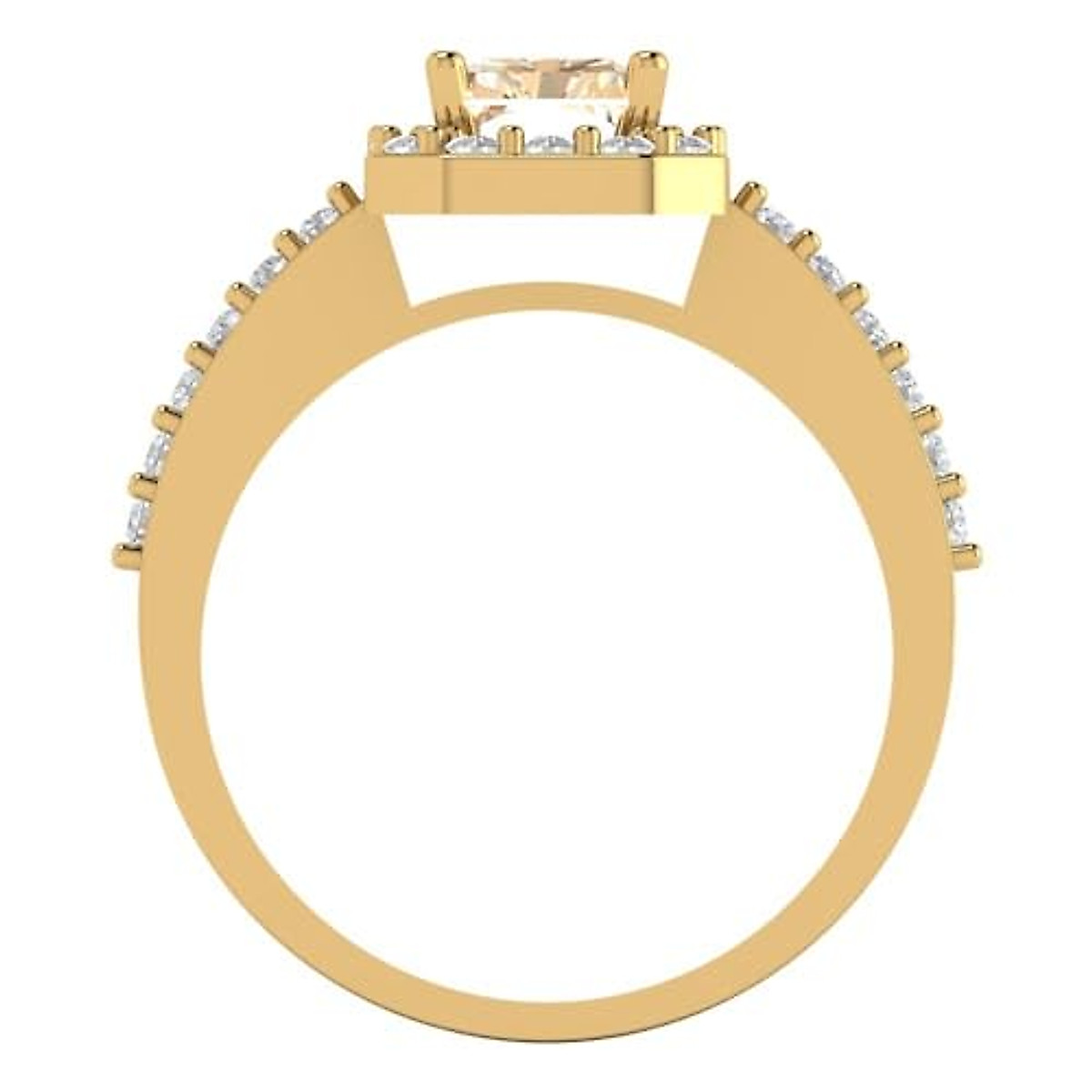 Clara Pucci 2.07 ct Emerald Cut Solitaire Halo Natural Brown Morganite Engagement Promise Anniversary Bridal Ring 18K Yellow Gold 7.5