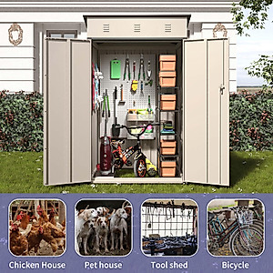 Generic 6x4 FT Heavy-Duty Steel Outdoor Storage Shed, Stormproof, Locking Doors, Large Capacity, Utility Shed Outdoor Storage,Waterproof Backyard Shed for Bike, Tools, Lawnmower, Beige/brown