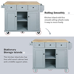 Kitchen Island with Drop Leaf and Storage,Rolling Kitchen Island Table on 5 Wheels,Adjustable Shelf and Foldable Leaf Table,with Wine Rack, Spice Rack, Towel Rack, Mobile Kitchen Cart (Light Green)