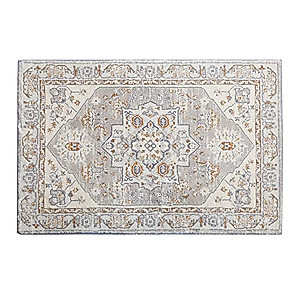 GEVES Beige Grey Area Rug Persian Oriental 2x3 Boho Entryway Rugs for Bedroom Kitchen Bathroom Decor Doormat Washable Indoor Use Non-Slip Rubber Backing