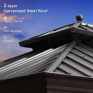 PURPLE LEAF 12' X 16' Permanent Hardtop Gazebo for Patio with Netting and Curtains Deck Backyard Heavy Duty Sunshade Metal Roof All Weather Outdoor Pavilion Canopy