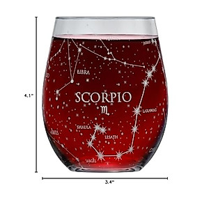 Greenline Goods Scorpio Stemless Wine Glass Etched Zodiac Scorpio Gift 15 oz (Single Glass) - Astrology Sign Constellation Tumbler