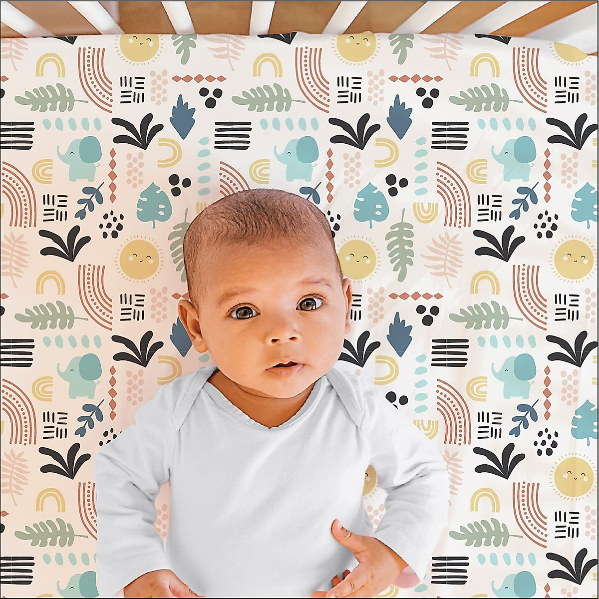 The Peanutshell Boho Crib Bedding Set for Baby Boys or Girls | 3 Piece Unisex Nursery Set | Crib Blanket, Fitted Crib Sheet, Crib Skirt