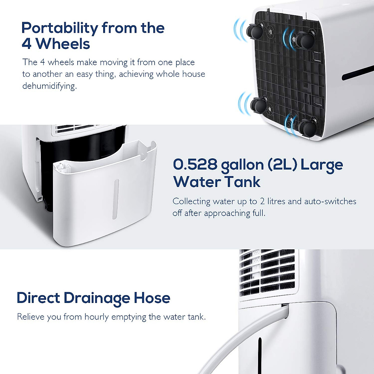 Dehumidifier for Home and Basements 25 Pints for 1500 Sq.Ft, 68oz(0.53gallon) Water Tank Capacity with Drain Hose, Intelligent Humidity Control, Childlock, Laundry Dry