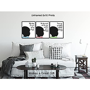 Black African American Boys Bedroom Wall Art - Son Gifts for Boys Room Decor - Inspirational Quotes - Motivational Educational Little Boys, Toddler Boys, Baby Boy, Nursery, Kids Room Decorations Set