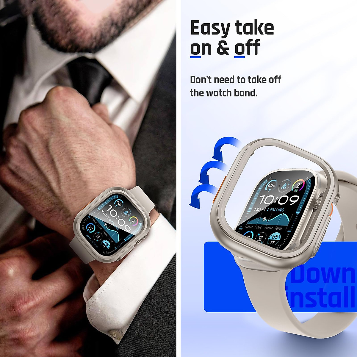 Goton Waterproof Screen Protector Case Compatible for Apple Watch Ultra 2/1 49mm, Hard Bumper with Tempered Glass for iWatch Cover 49 mm