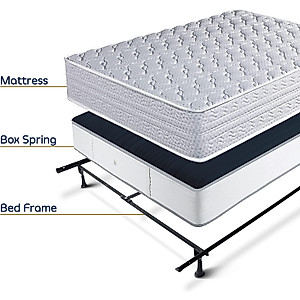 Hearth & Harbor Adjustable Bed Rails - Metal Adjustable Bed Frame with Bed Center Support Leg - 5.25” H Low Bed Frame - Expands from Twin Size Bed Frame to Full Bed Frame, Metal Queen Bed Frame, Black