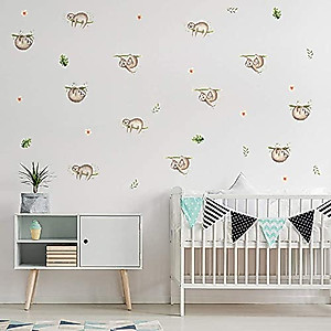 funlife 60 PCS Sloth Wall Decals Peel and Stick, PVC Woodland Animals Wall Stickers, Nursery Wall Décor Stickers for Kids Room Playroom Classroom Girls Bedroom