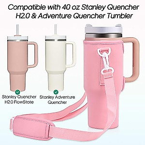 Water Bottle Carrier Bag with Pouch Compatible with Stanley 40oz Tumbler with Handle, Water Bottle Pouch for Stanley Quencher H2.0 Flowstate, Stanley Adventure Quencher, Simple Modern 40 oz Tumbler