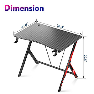 MOTPK Gaming Desk 31 inch, Small Gaming Desk for Kids, Gift Idea, PC Computer Desk, Home Office Desk Workstation with Carbon Fiber Surface, Gaming Table with Headphone Hook and Cup Holder