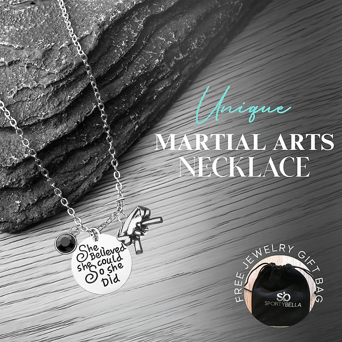 Sportybella Martial Arts Necklace, She Believed She Could So She Did Black Belt Keychain, Martial Arts Gift