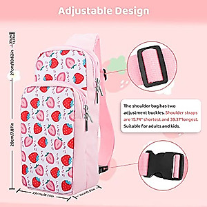 FANPL Carrying Case for Nintendo Switch/OLED/ Lite Travel Bag, Pink Shoulder Backpack Set with Game Case and Thumb Grip Caps, Switch Accessories Portable Crossbody Bag with Strawberry for Girls